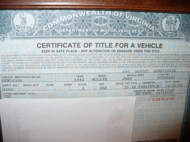 1942 GPW Title for sale, framed for display... SOLD - G503 Military ...
